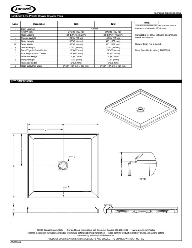 Catalina® Low Profile Corner Shower Base | Jacuzzi.com | Jacuzzi®